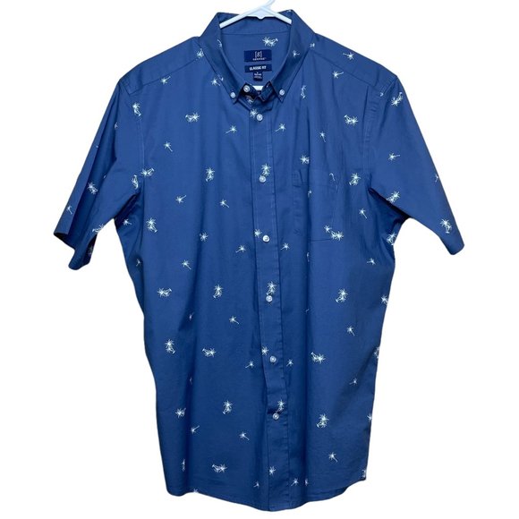 George | Shirts | George Blue And White Palm Tree Button Down Shirt ...